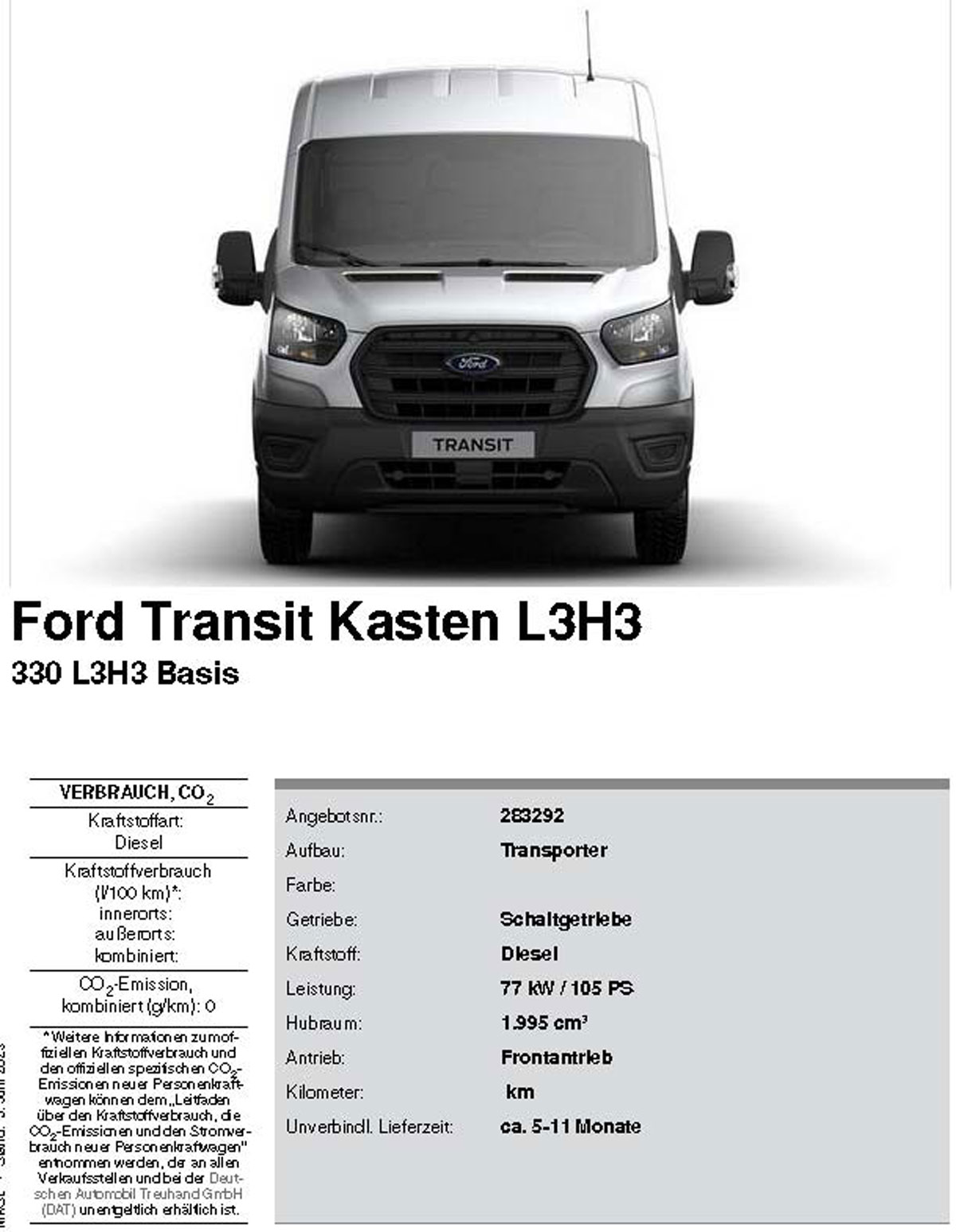 FORD-Transit-Custom-L3H3-Kasten-Transporter-Deutsche-Neuwagen mit hohen ...